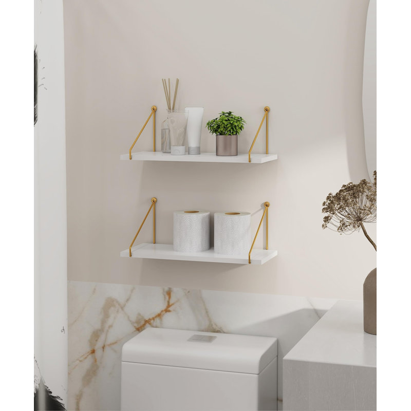 Floating Shelves For Wall Metallic Gold White Wall Mounted Shelves Wall Hanging Storage For Bathroom Kitchen Bedroom Wood Metal Chic Wall